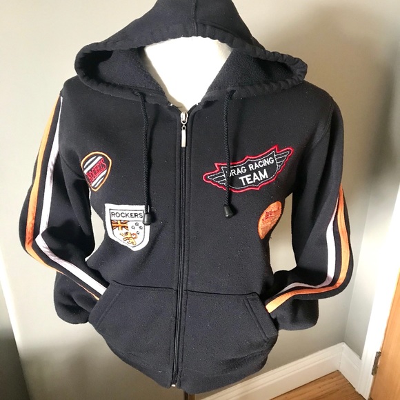 Tops | Hoodie Zip Up Sweatshirt With Patches | Poshmark